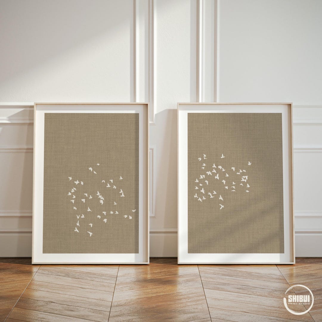 Soft Minimalist Set of 2 Posters - Beige and Taupe Linen-look ...