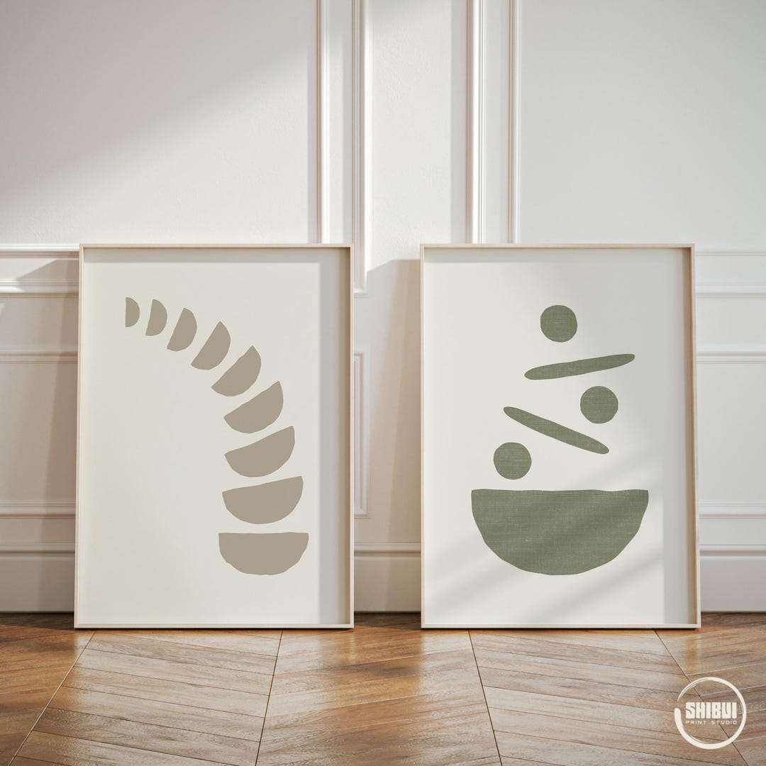 2 Piece Neutral Minimalist Poster Set – Mid-century Modern Geometric ...
