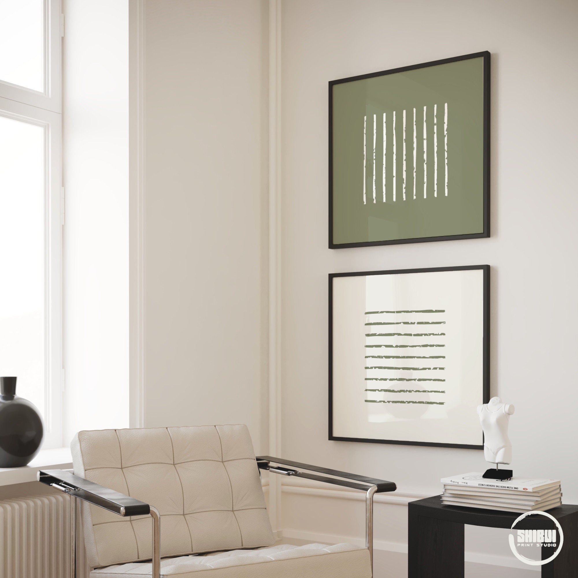 Japandi Wabi Sabi Green Square Printable Wall Art, Abstract Lines ...