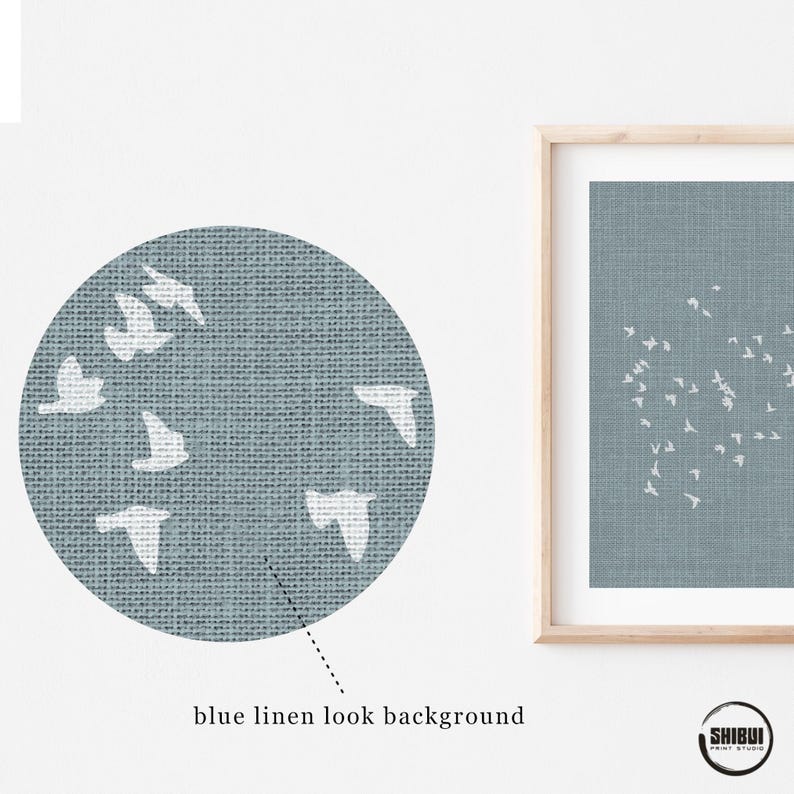 Flying Birds Poster Minimalist Bird Art | Horizon Blue White Wall Art ...