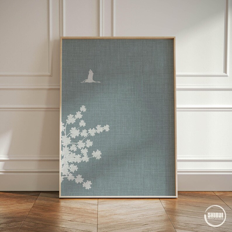 Japanese Triptych Crane Birds Wall Art, Set of 3 Natural Blue Modern ...