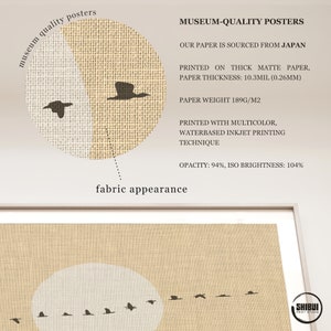Full Moon Flock of Birds Horizontal Art Poster, Beige Minimalistic ...
