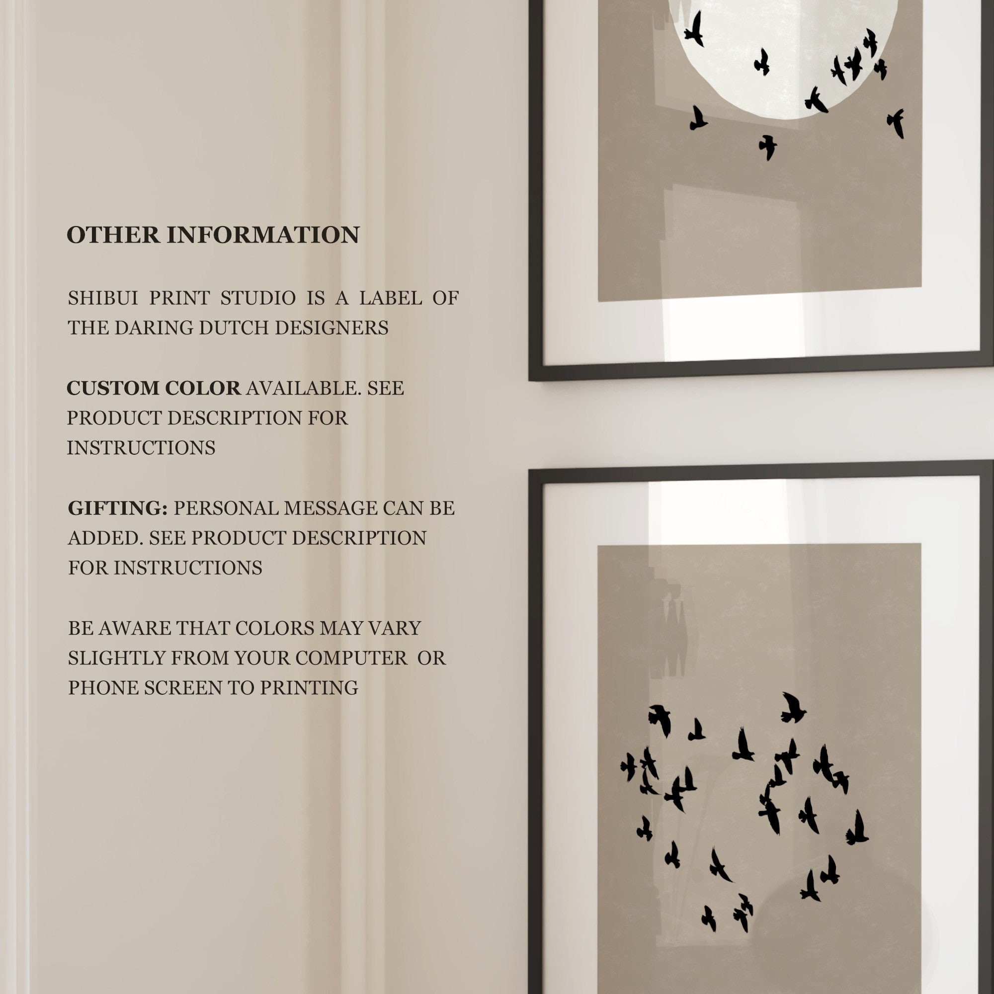Neutral Poster Set of 2, Flock of Birds Sun Japandi Diptych Wall Art ...