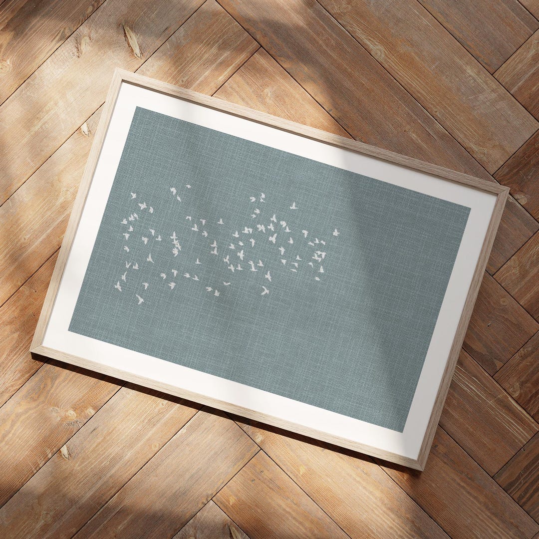 Flying Birds Poster Minimalist Bird Art | Horizon Blue White Wall Art ...