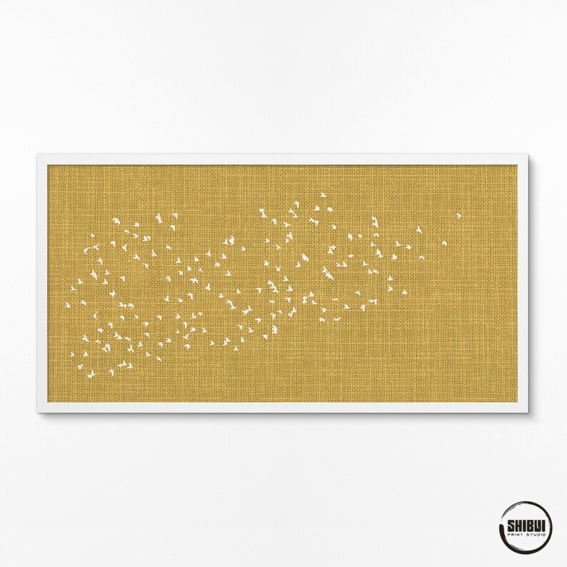 Japandi Panorama Poster – Japanese Flock of Birds Wall Art in Mustard ...
