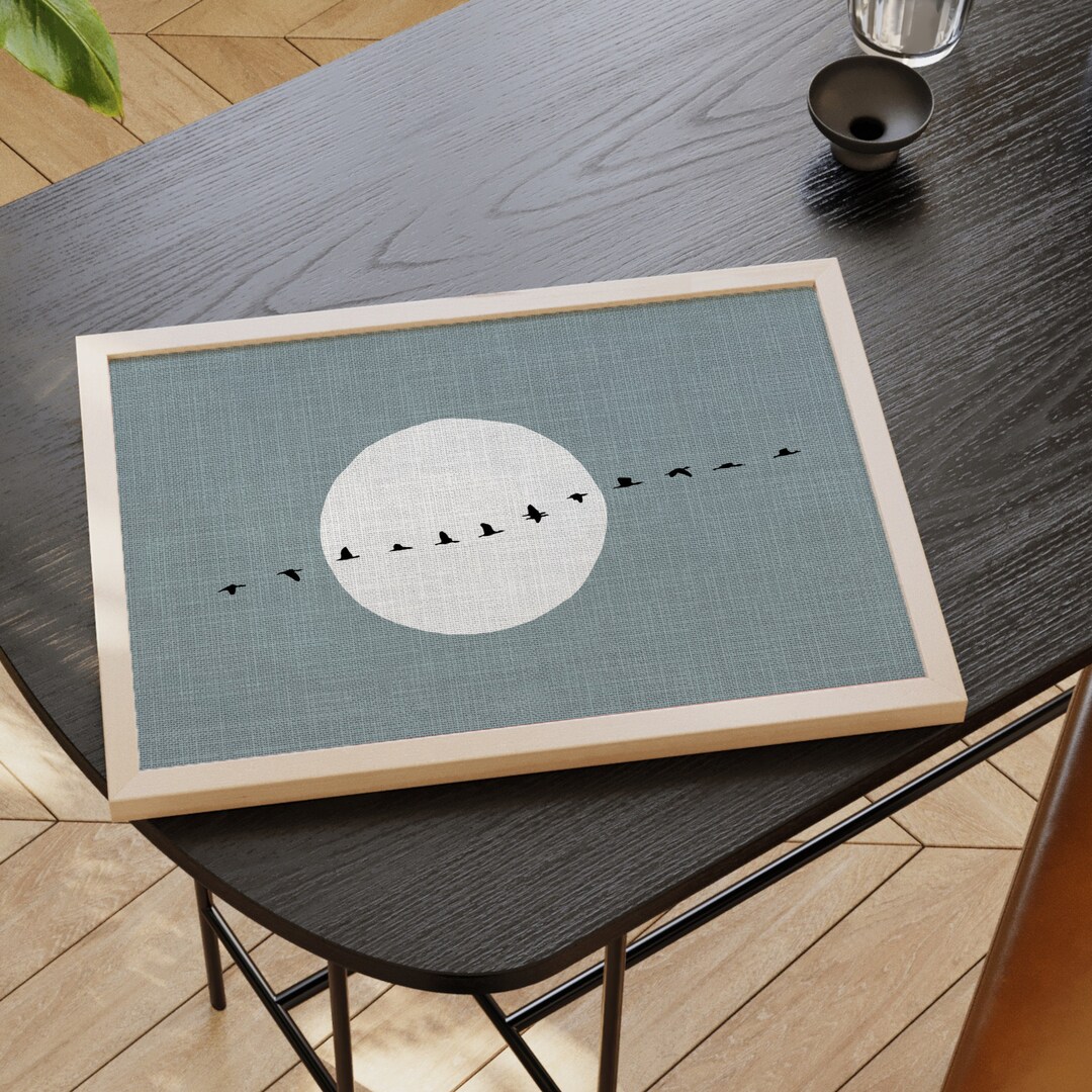 Flock of Birds Full Moon Blue Wall Art, Minimalistic Nordic ...