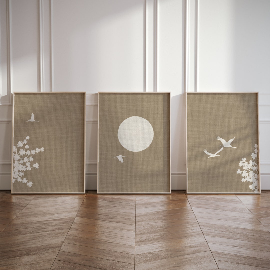Neutral Japanese Wall Art Set of 3, Minimalistic Japandi Posters With ...