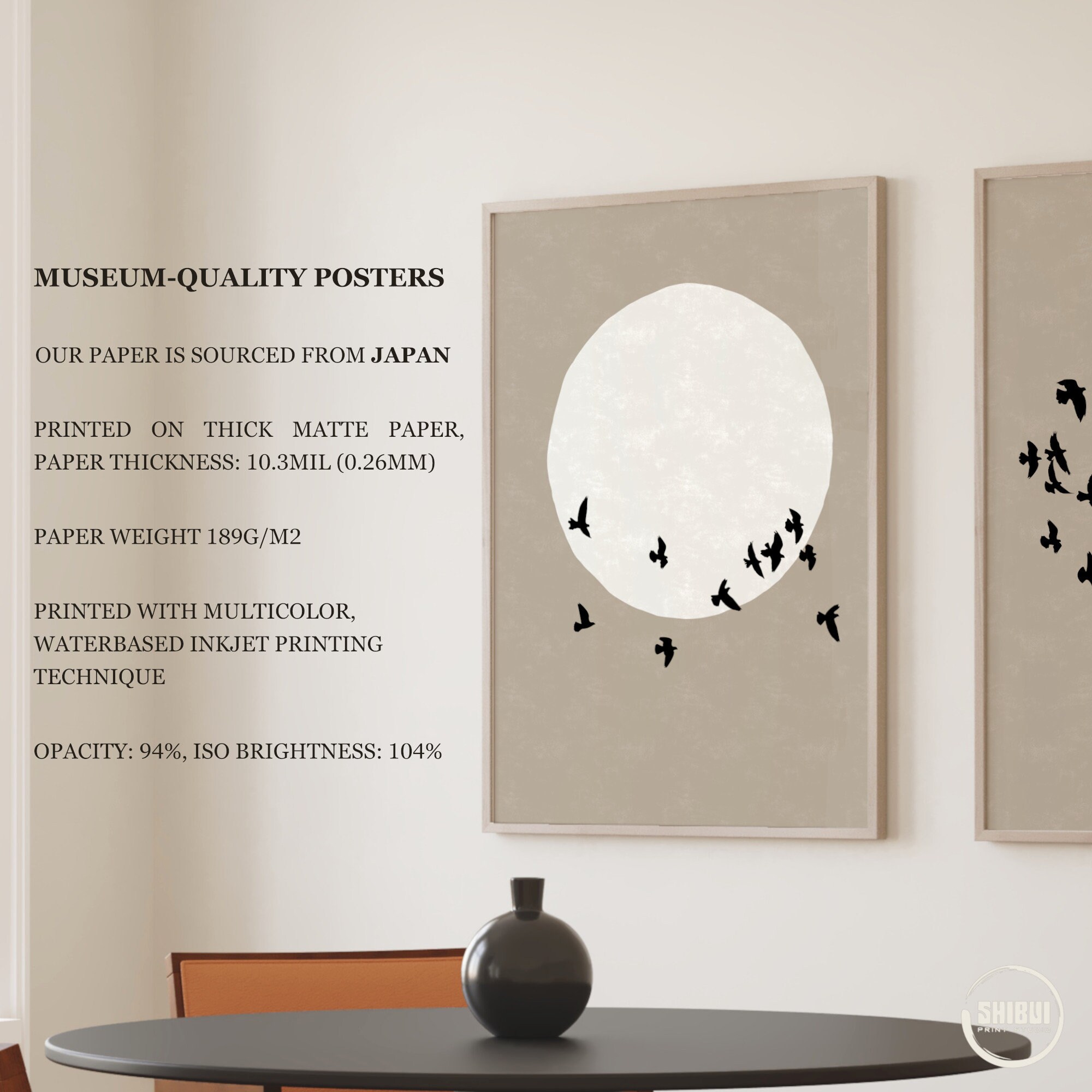 Neutral Poster Set of 2, Flock of Birds Sun Japandi Diptych Wall Art ...
