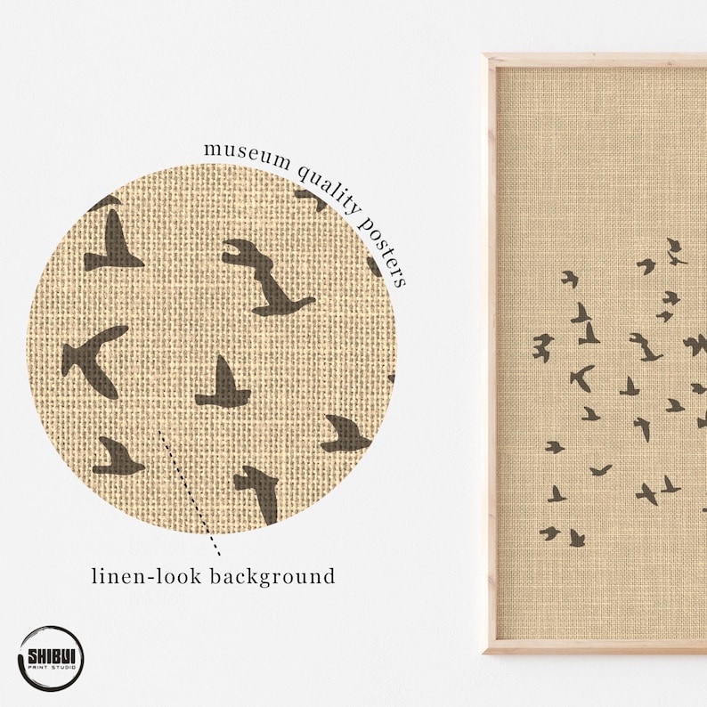 Triptych Minimalistic Japandi Poster Set, Flock of Birds Set of 3 ...