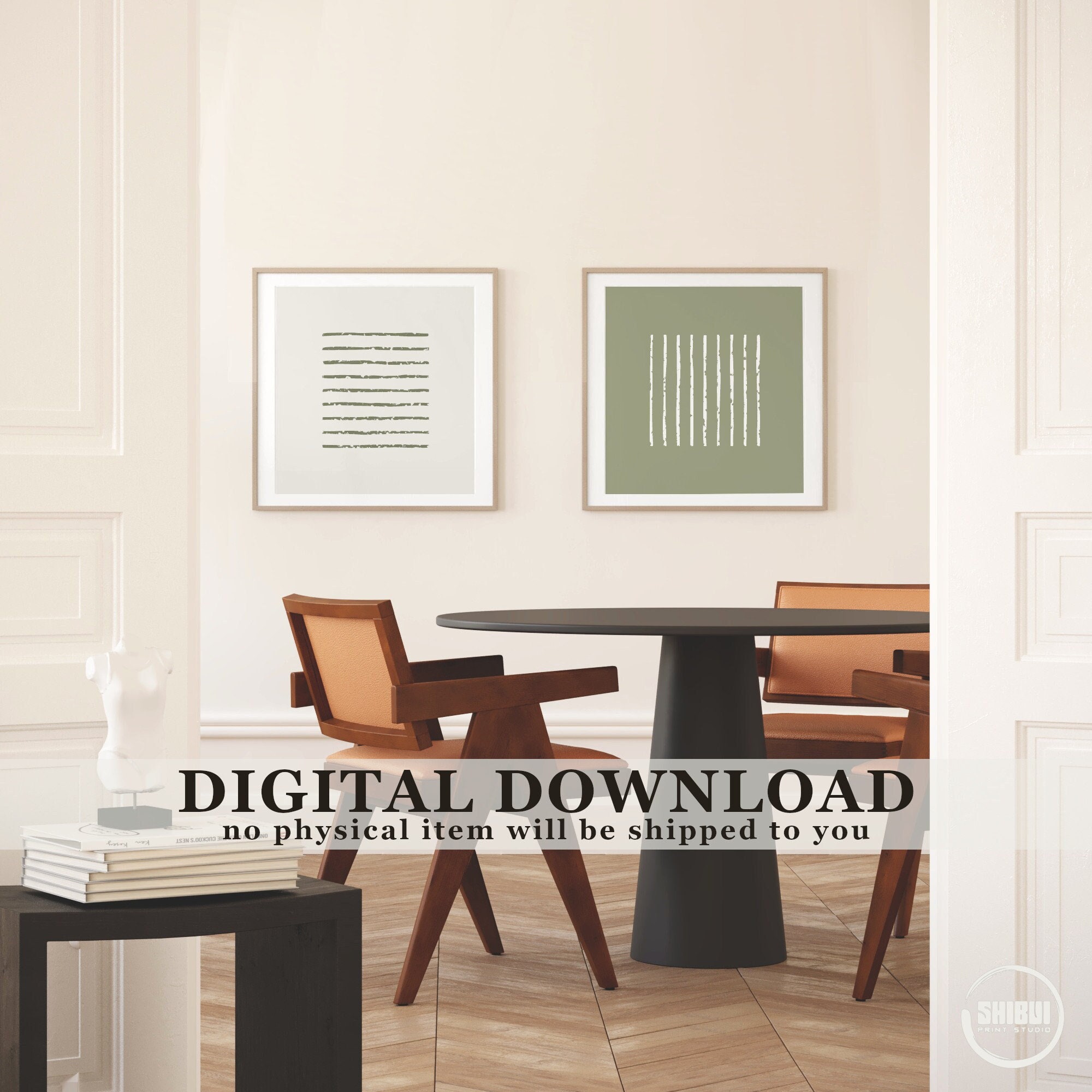 Japandi Wabi Sabi Green Square Printable Wall Art, Abstract Lines ...