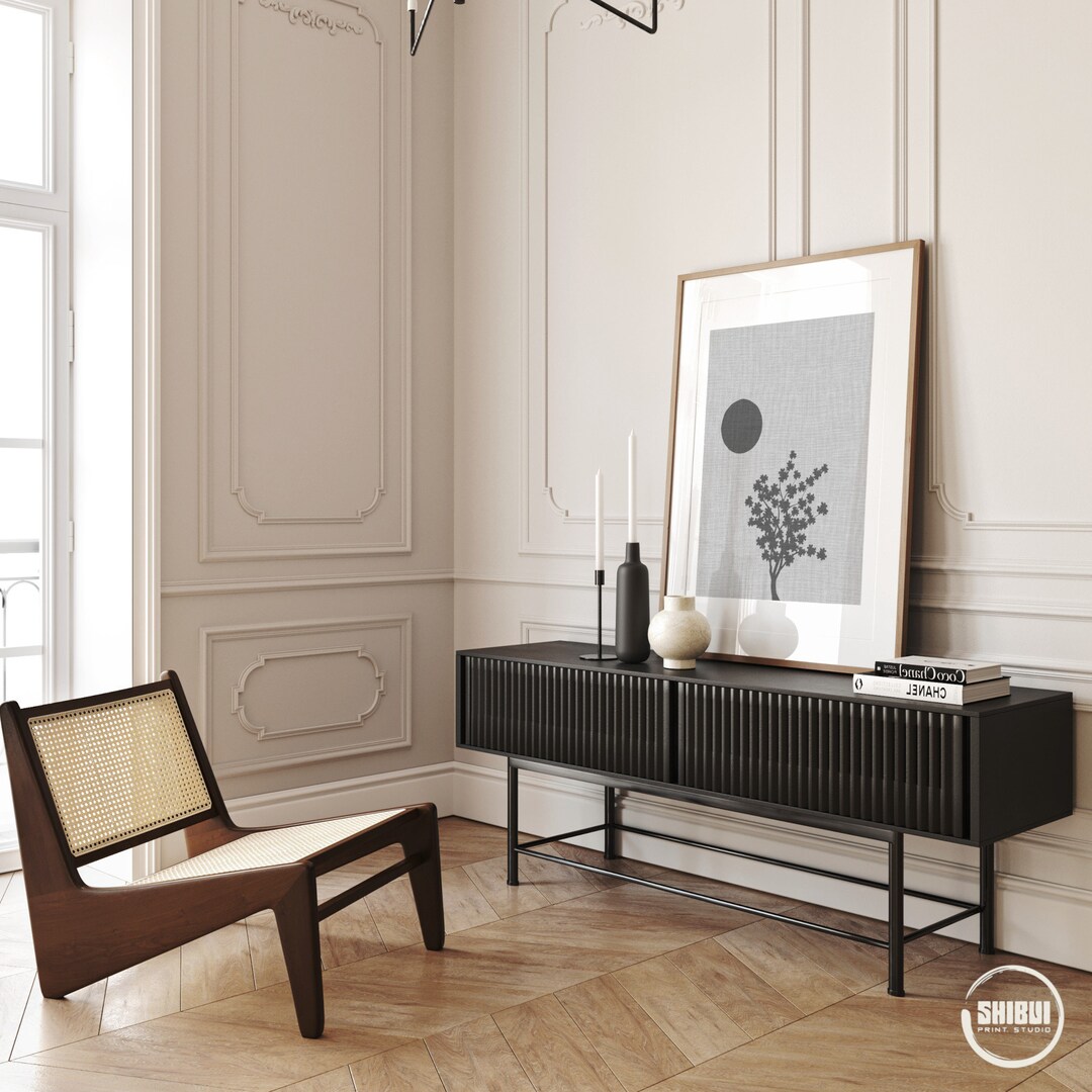 Japandi Hygge Tree Poster Silver Gray Cherry Blossoms Sun - Etsy