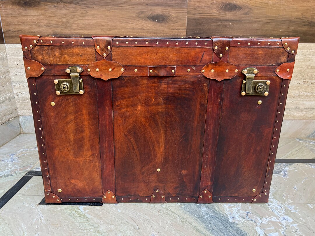 Antique Trunk Leather Vintage Chest Brown Travel Trunk & - Etsy Polska