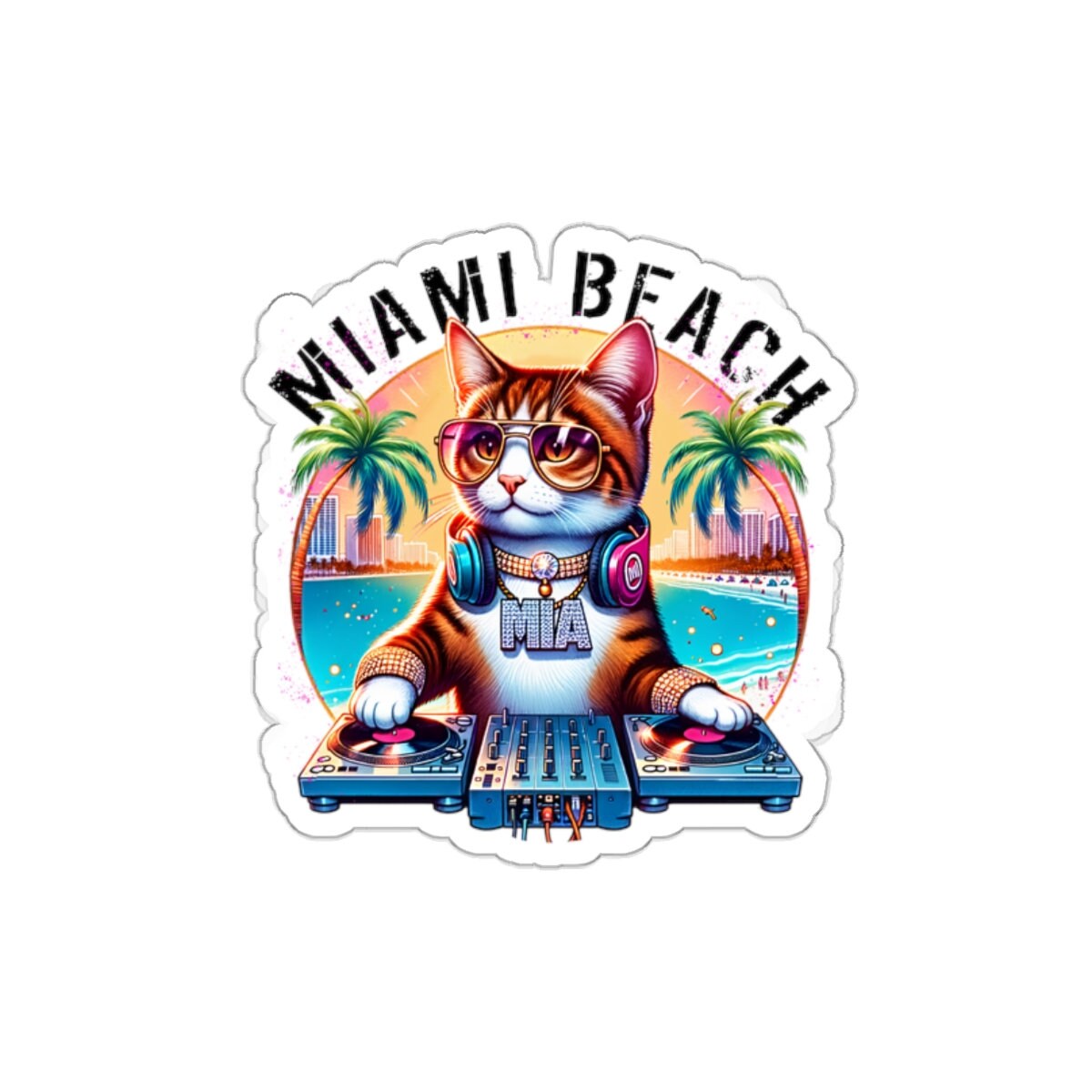 DJ Cat Miami Beach! - Funny Cat - Die-cut Stickers - Etsy