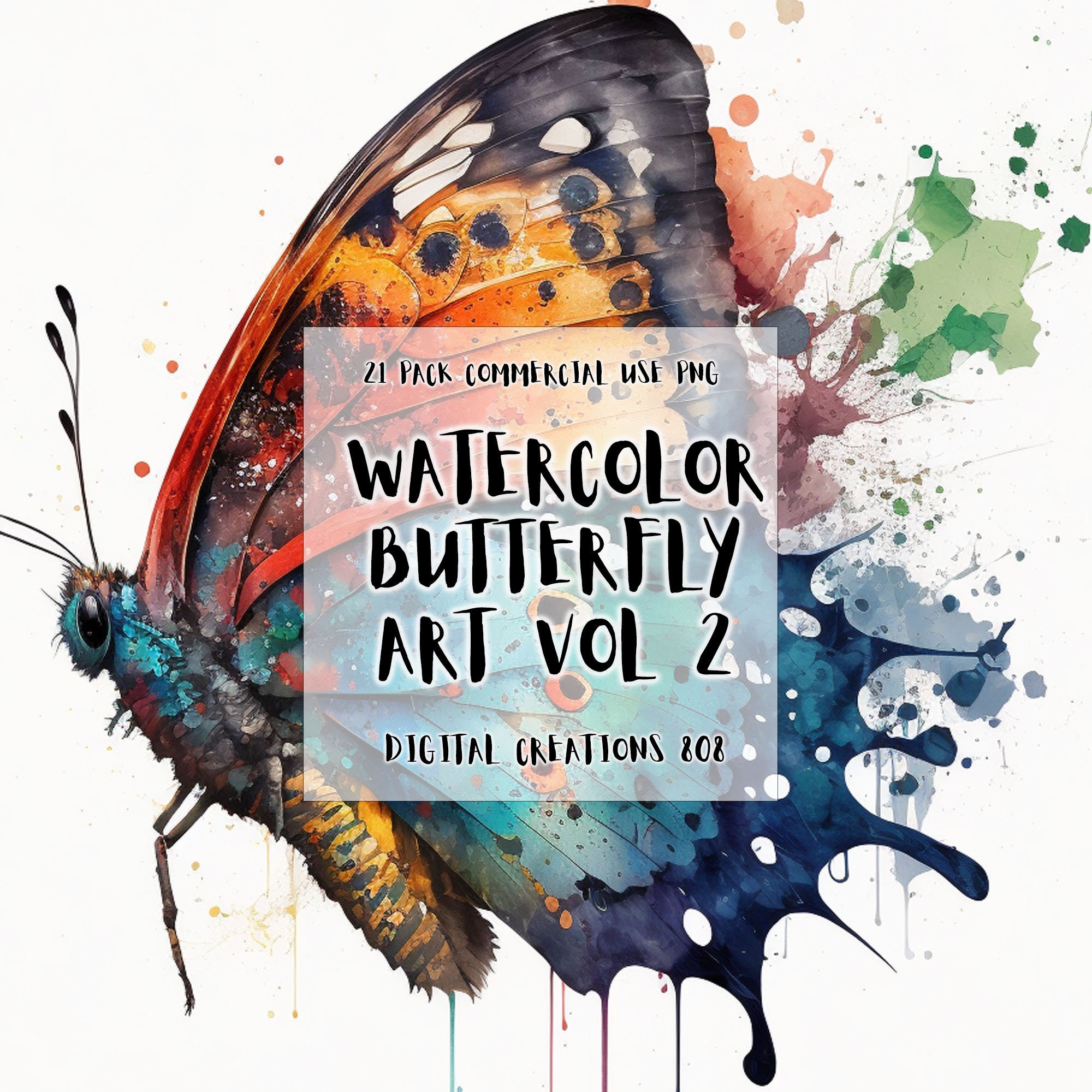 Watercolor Butterfly Clipart - Fantasy Watercolor Bright Colorful PNG ...