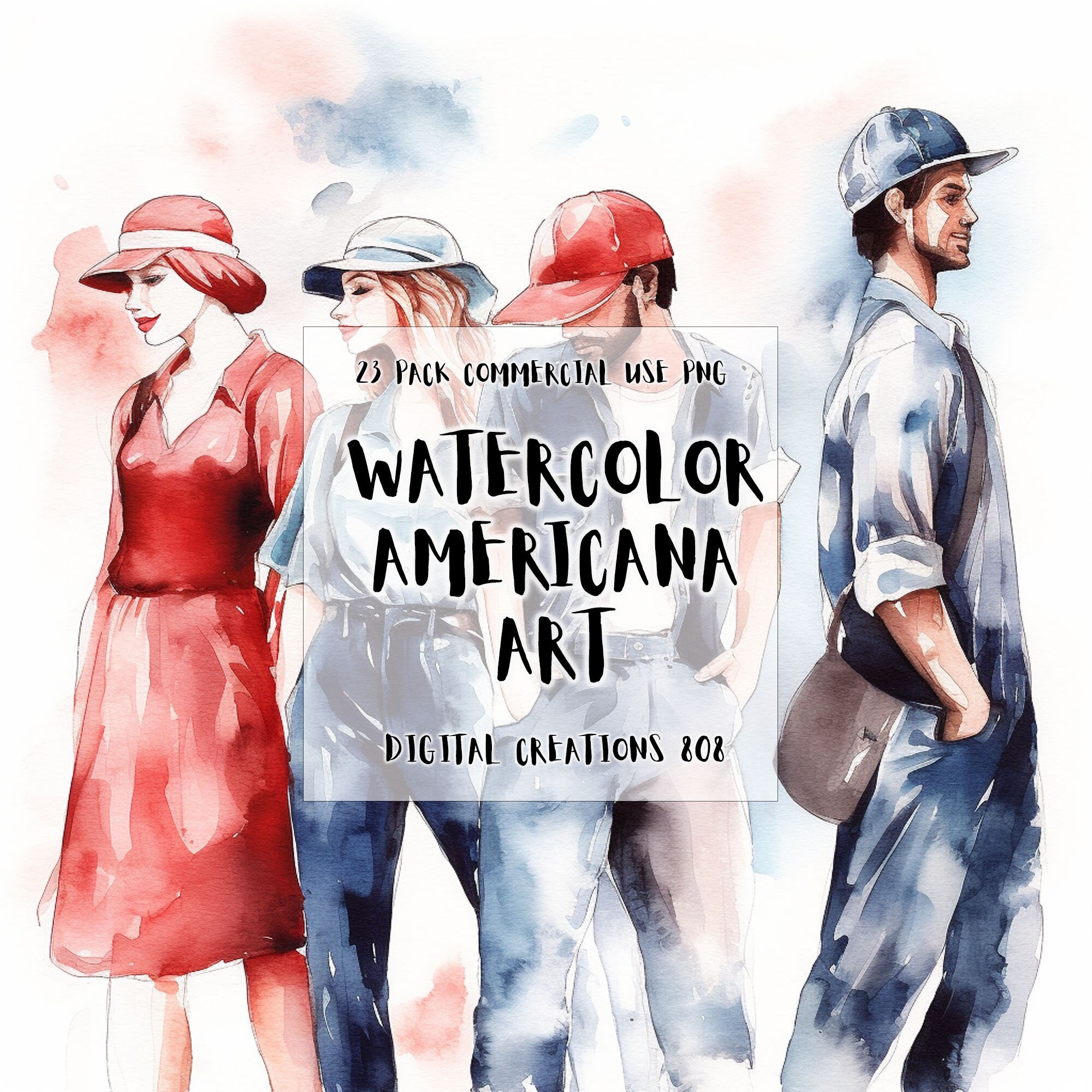 Watercolor Americana Clipart Watercolor Red, White and Blue, America ...