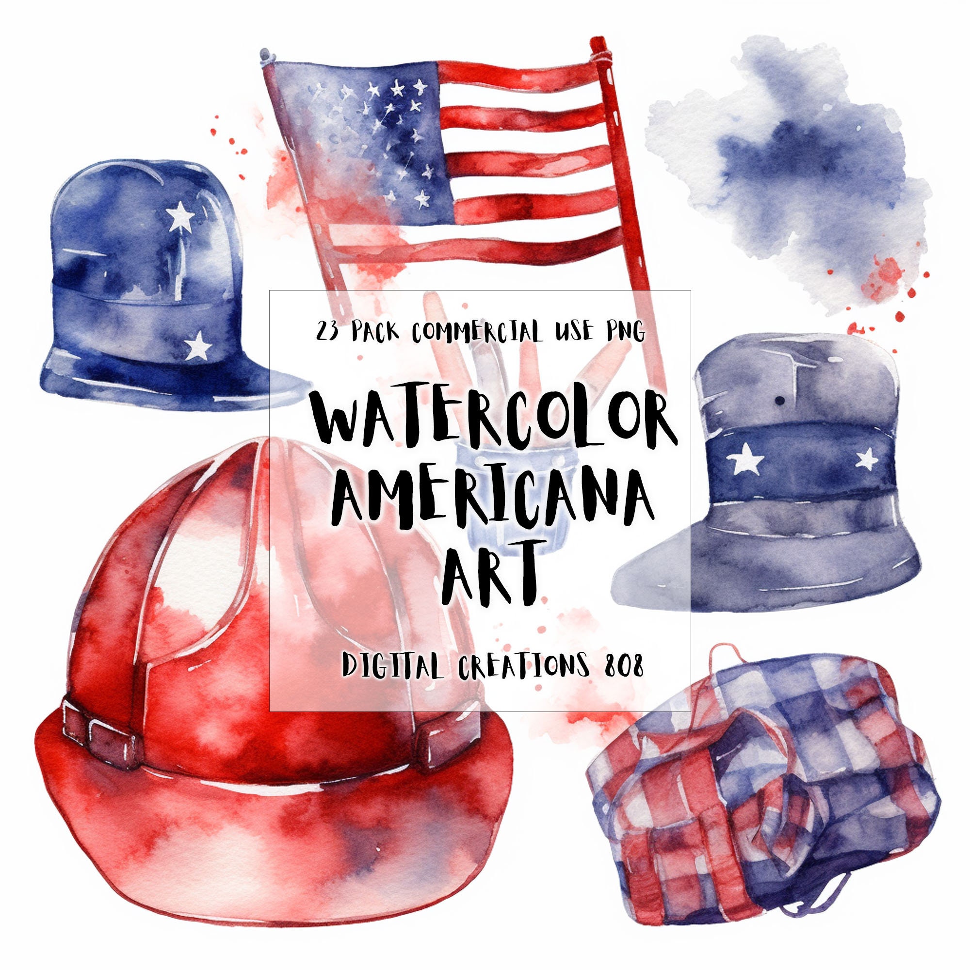 Watercolor Americana Clipart Watercolor Red White and Blue - Etsy