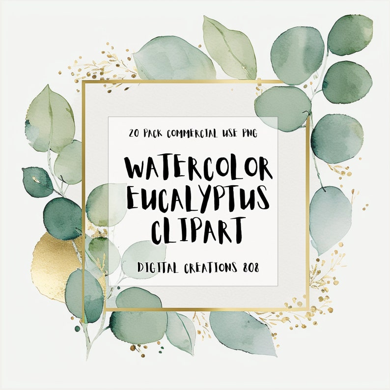 Watercolor Eucalyptus Clipart Watercolor Bright Colorful PNG Format ...