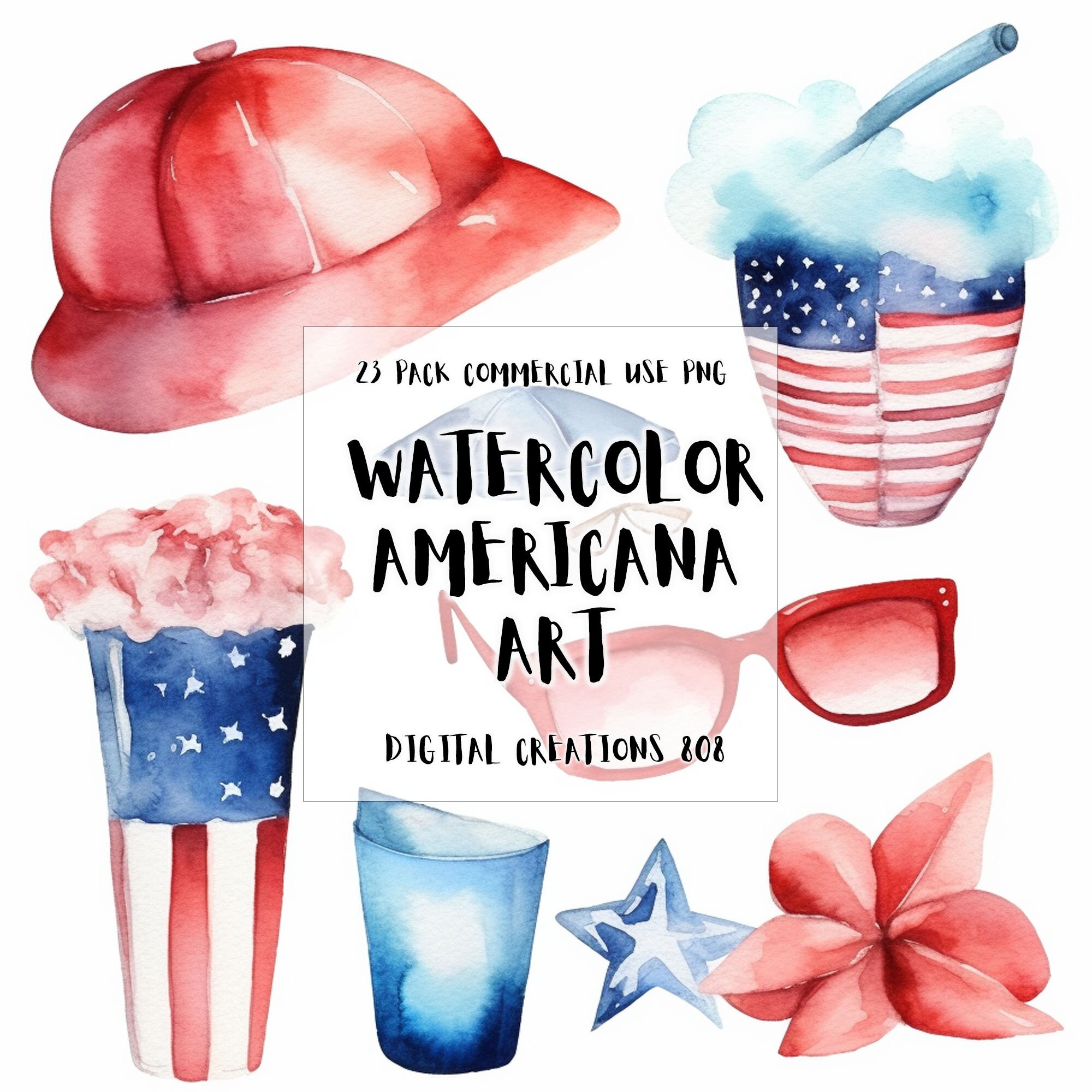 Watercolor Americana Clipart Watercolor Red White and Blue - Etsy
