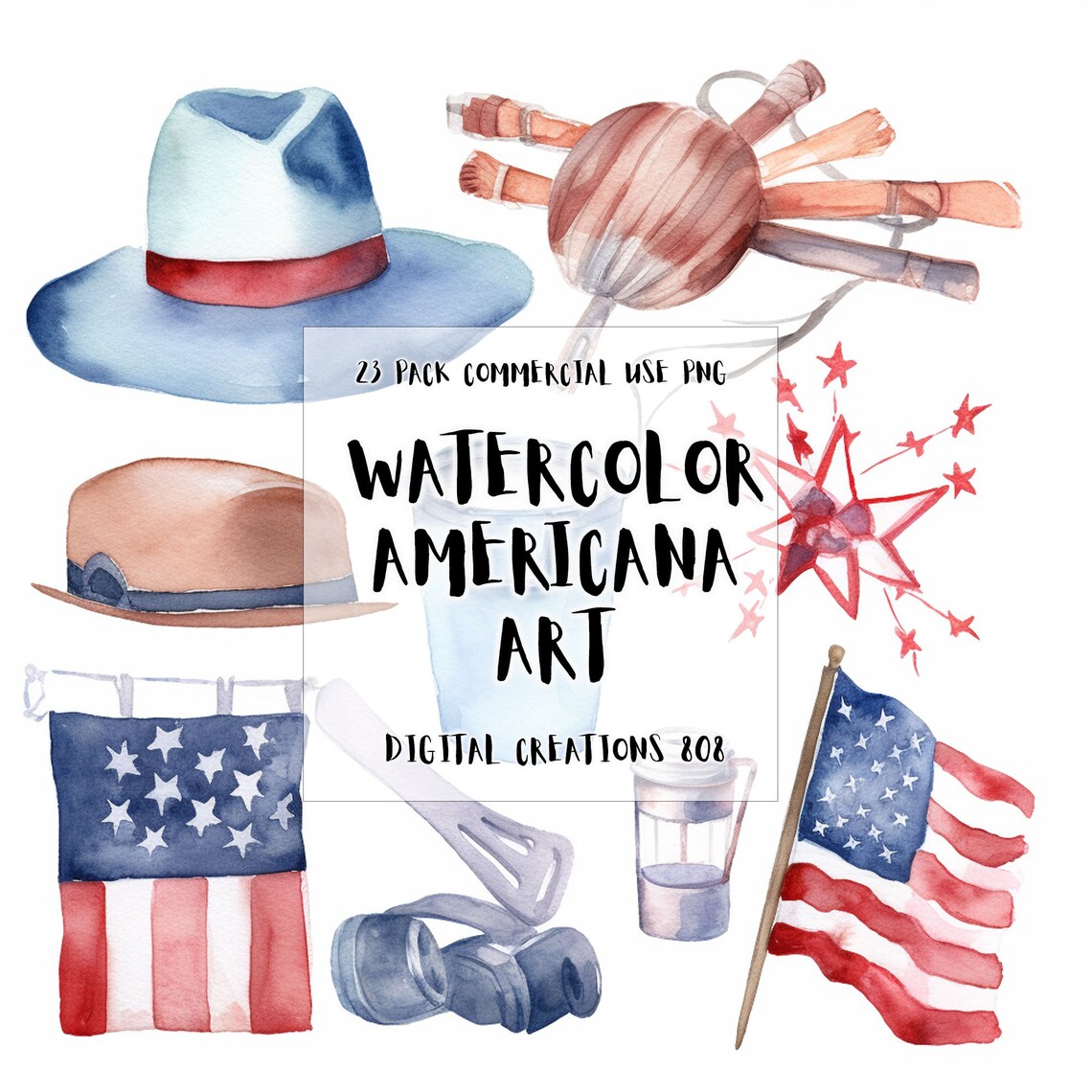 Watercolor Americana Clipart Watercolor Red, White and Blue, America ...