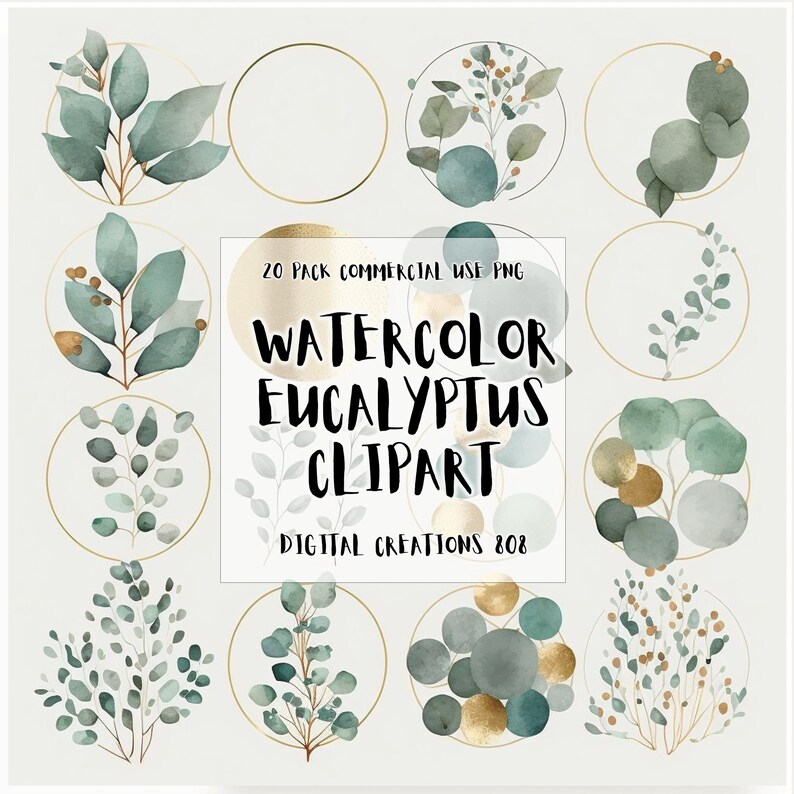 Watercolor Eucalyptus Clipart Watercolor Bright Colorful PNG Format ...