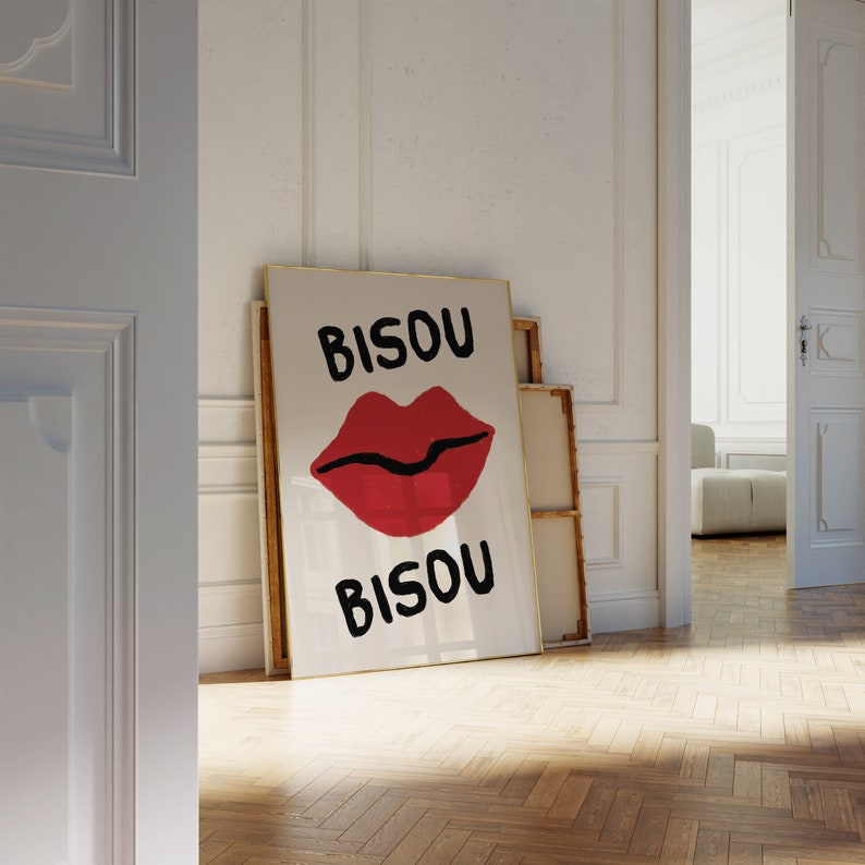 Bisou Kiss Aesthetic Wall Art Apartment Decor Digital Print Printable Trendy Wall Art Instant ...