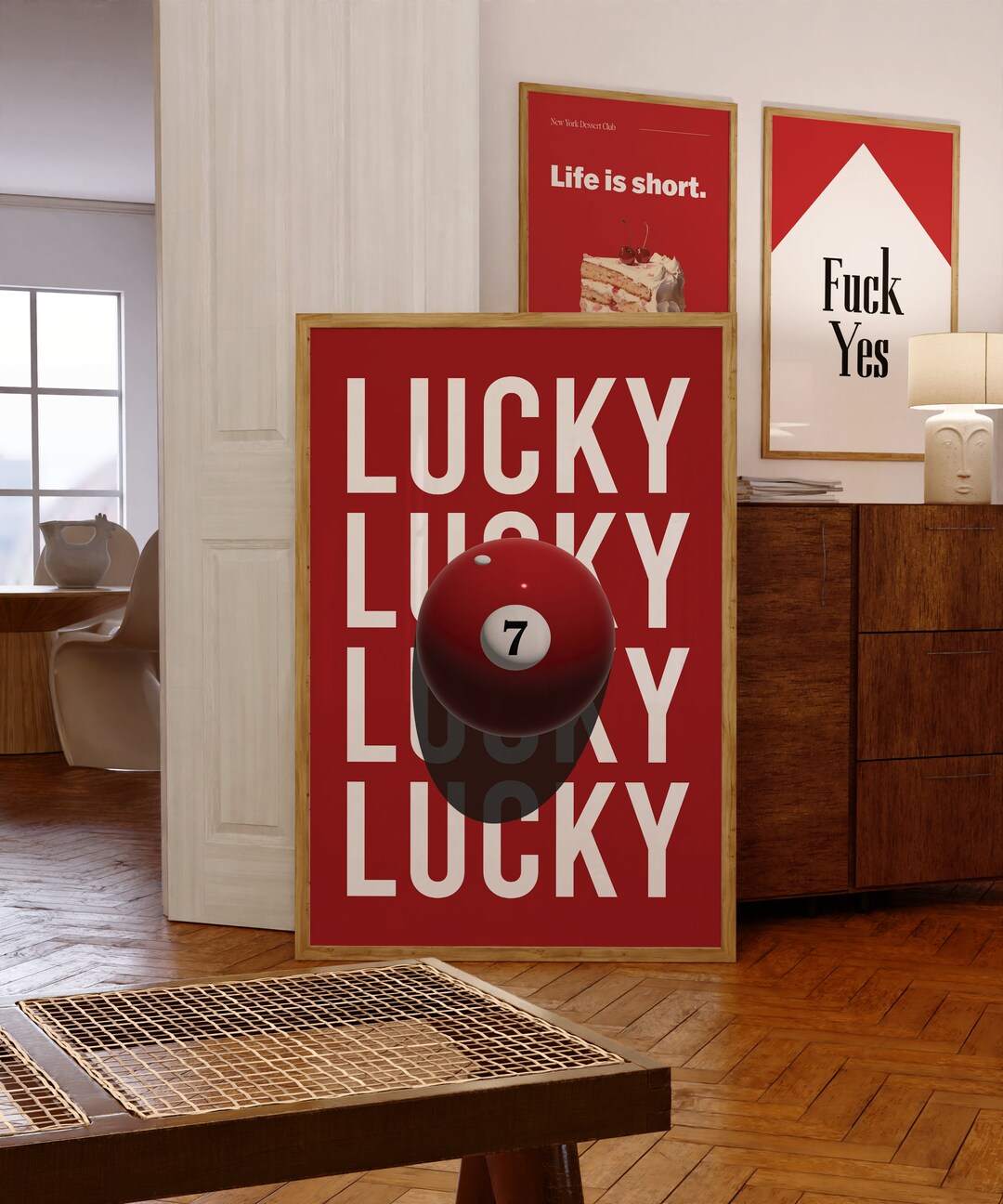 3D Lucky Seven Pool Ball Hand-drawn Wall Art Aesthetic Apartment Decor ...
