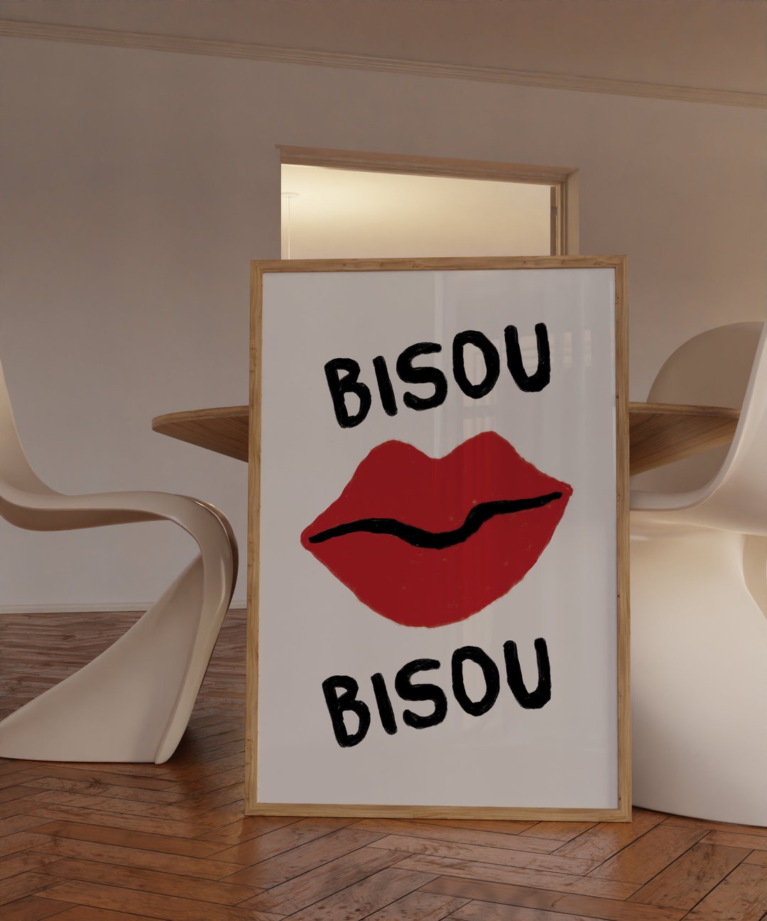 Bisou Kiss Aesthetic Wall Art Apartment Decor Digital Print Printable Trendy Wall Art Instant ...