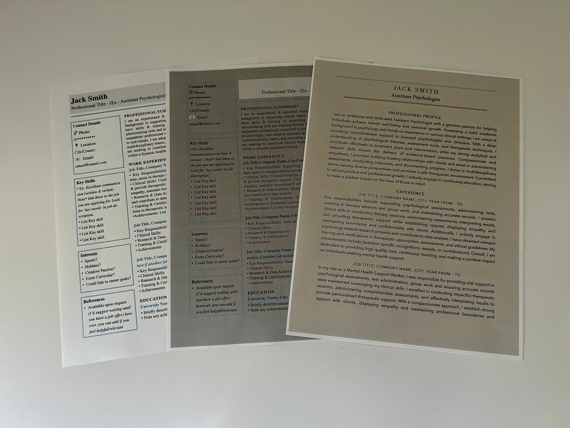 Assistant Psychologist CV Templates & Cover Letters - Includes Detailed ...