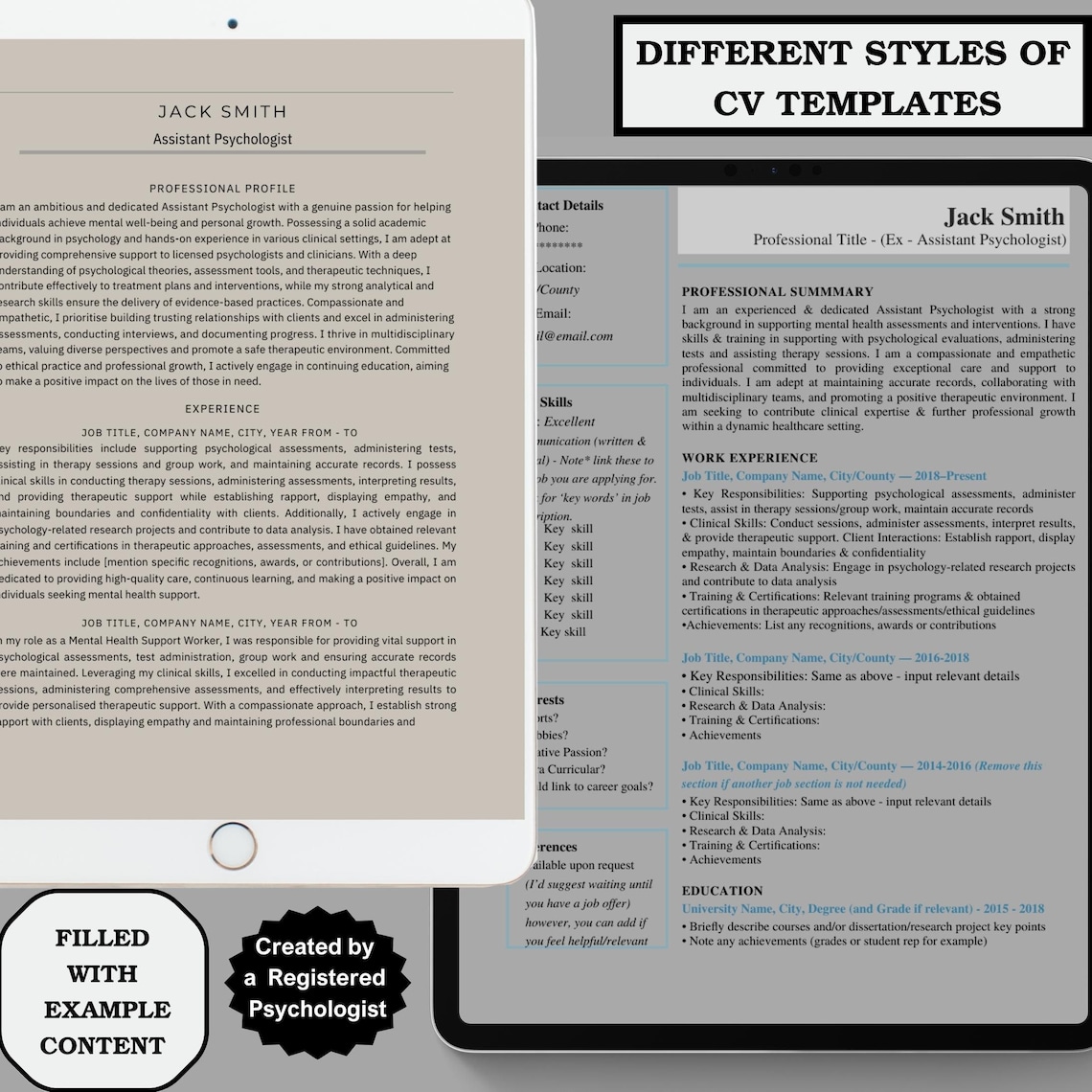 Assistant Psychologist CV Templates & Cover Letters - Includes Detailed ...