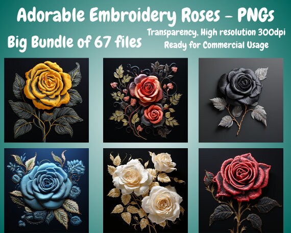 Adorable Embroidery Roses PNG Bundle Embroidery Roses Pngs Embroidery ...
