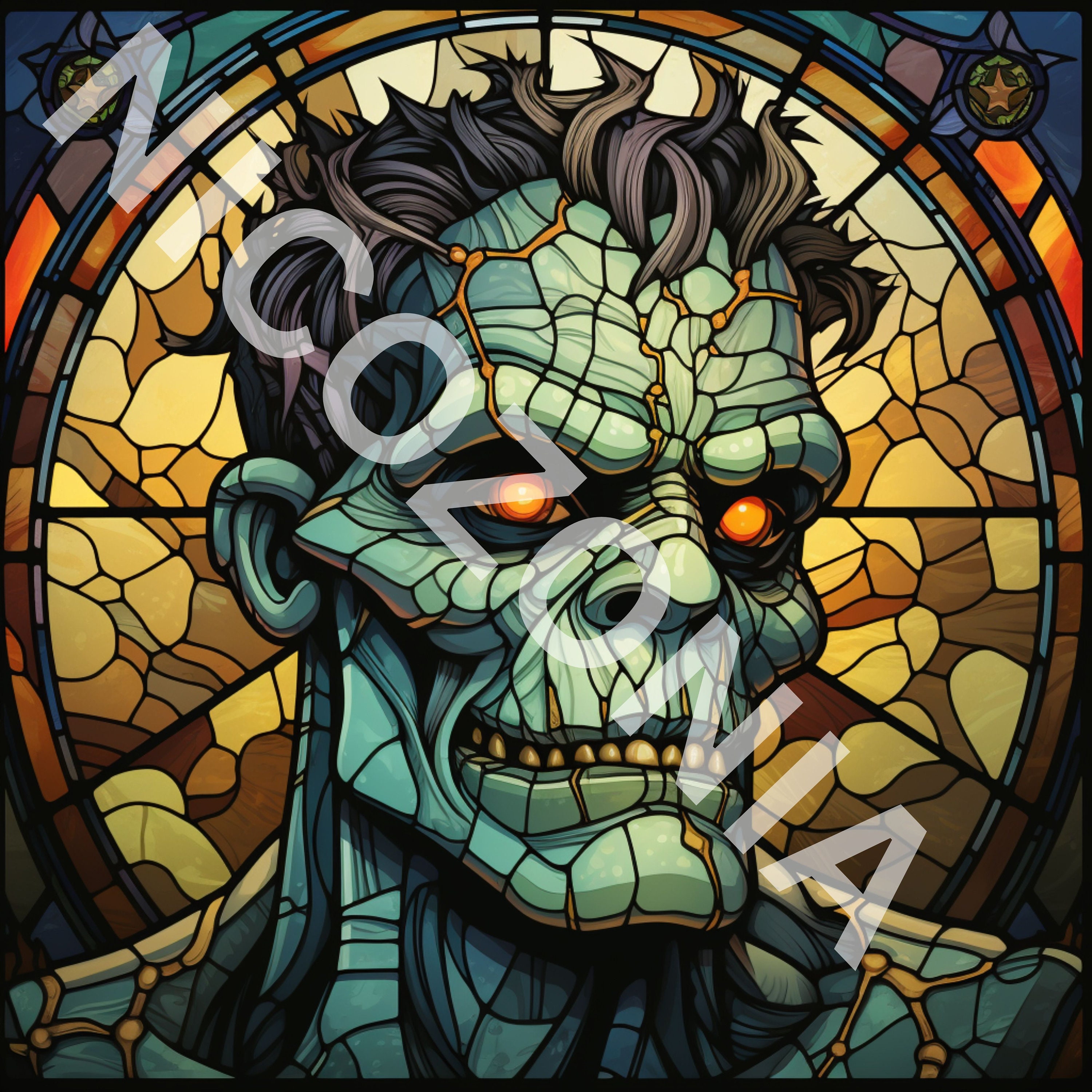 Trendy Stained Glass Halloween Cliparts Png-bundle Skull PNG Stained ...