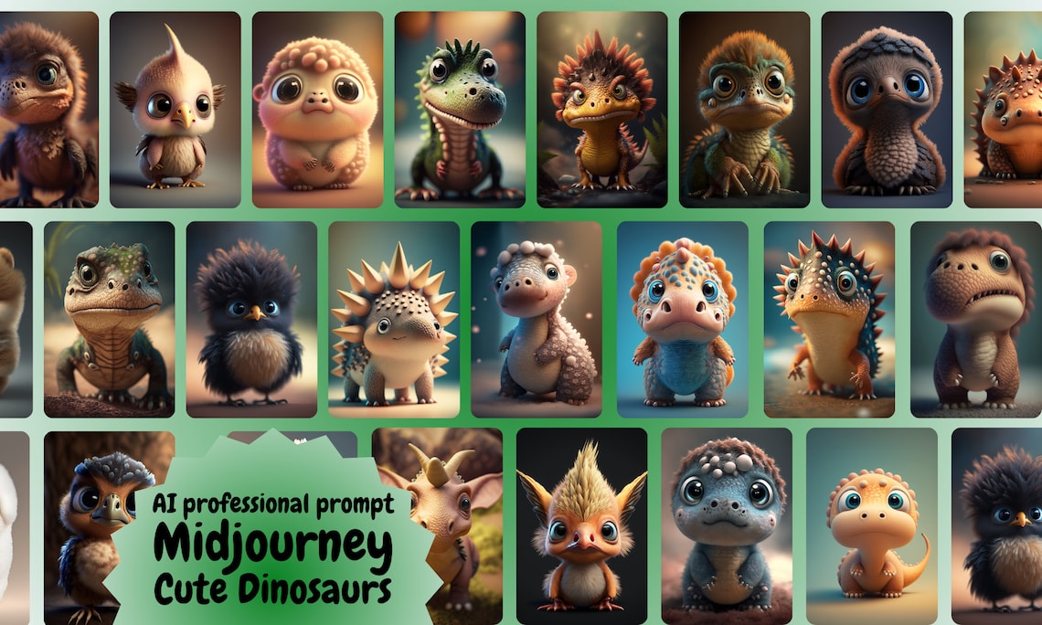 AI Art, Professional Midjourney Prompt for Cute Cartoon Baby Dinos, Dinosaurs, Commercial Use ...