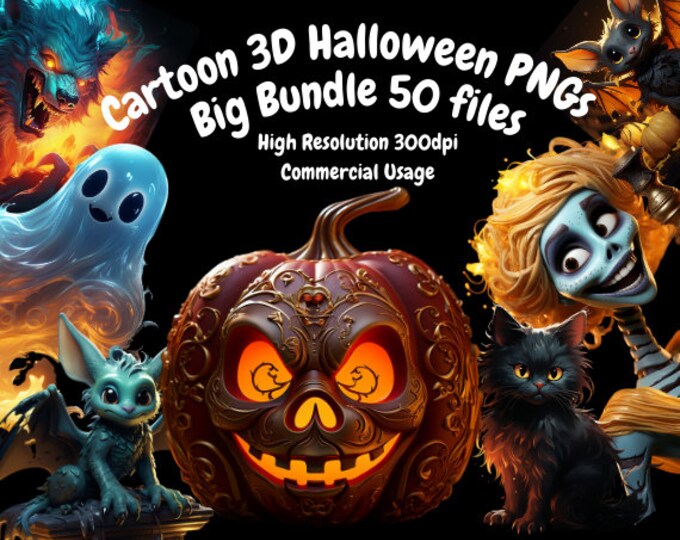 3D Cartoon Style Halloween Cliparts Png-bundle Skull PNG Cartoon Style ...