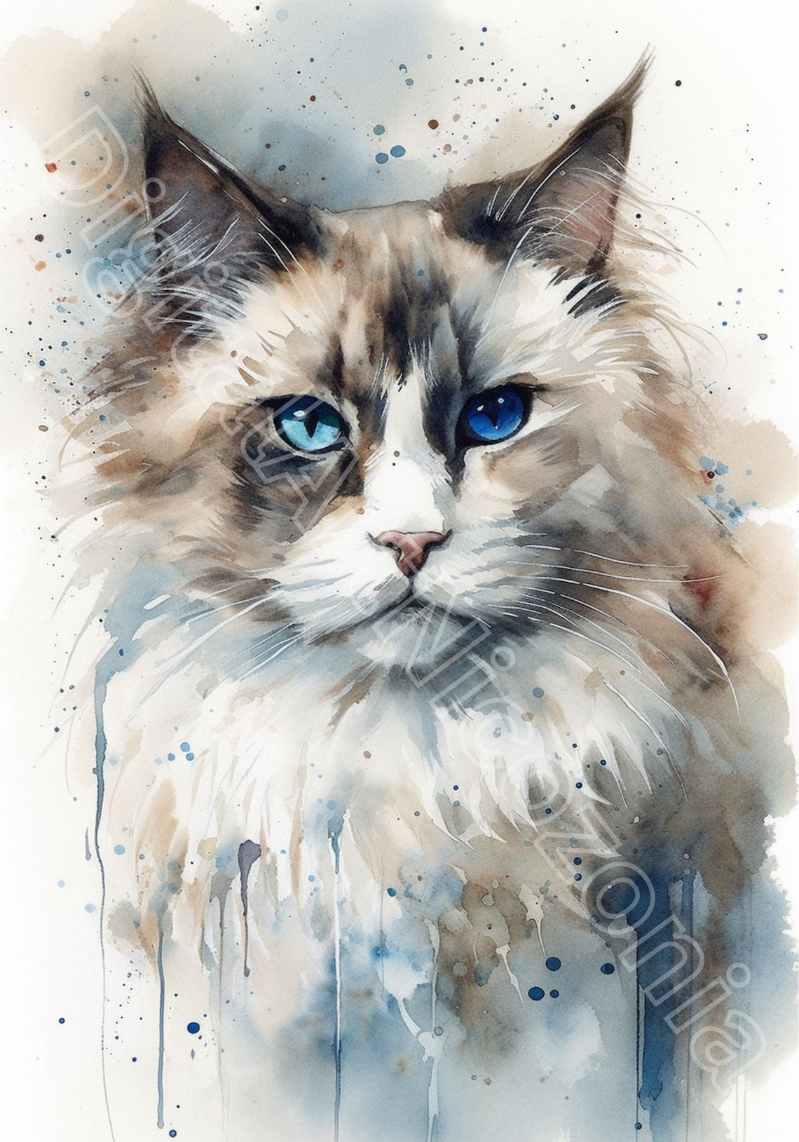 AI Art Professional Midjourney Prompt for Watercolor Cat - Etsy