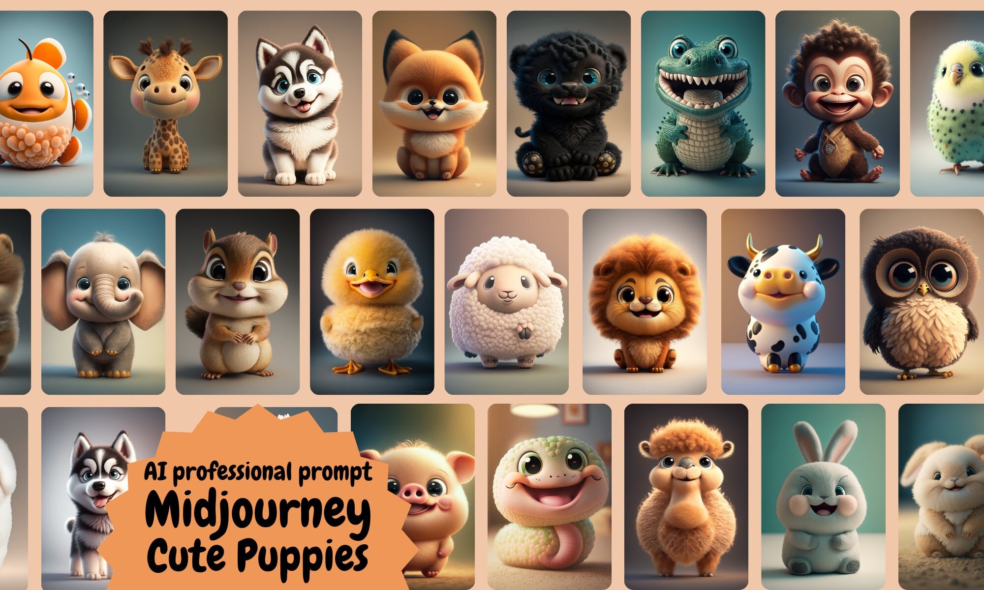 AI Art, Professional Midjourney Prompt for Cute Cartoon Baby Puppy ...