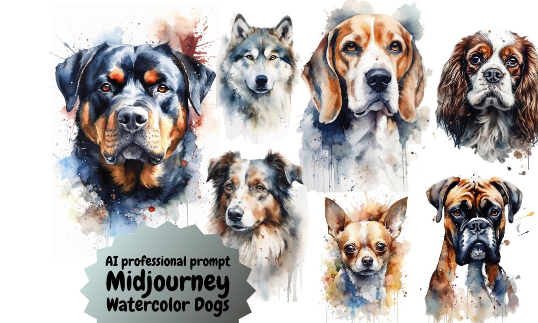 AI Art, Professional Midjourney Prompt for Watercolor Dog Portraits ...