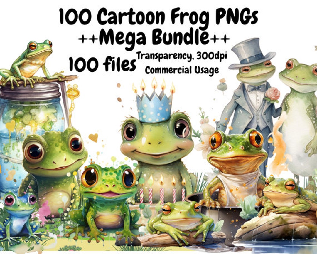100 Cartoon Frog Transparent PNG Clipart Bundle - Commercial Use - 300 ...