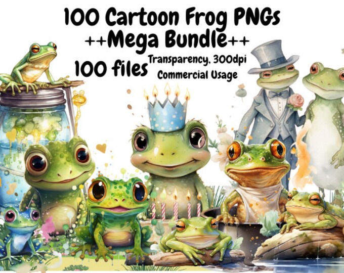 100 Cartoon Frog Transparent PNG Clipart Bundle - Commercial Use - 300 ...
