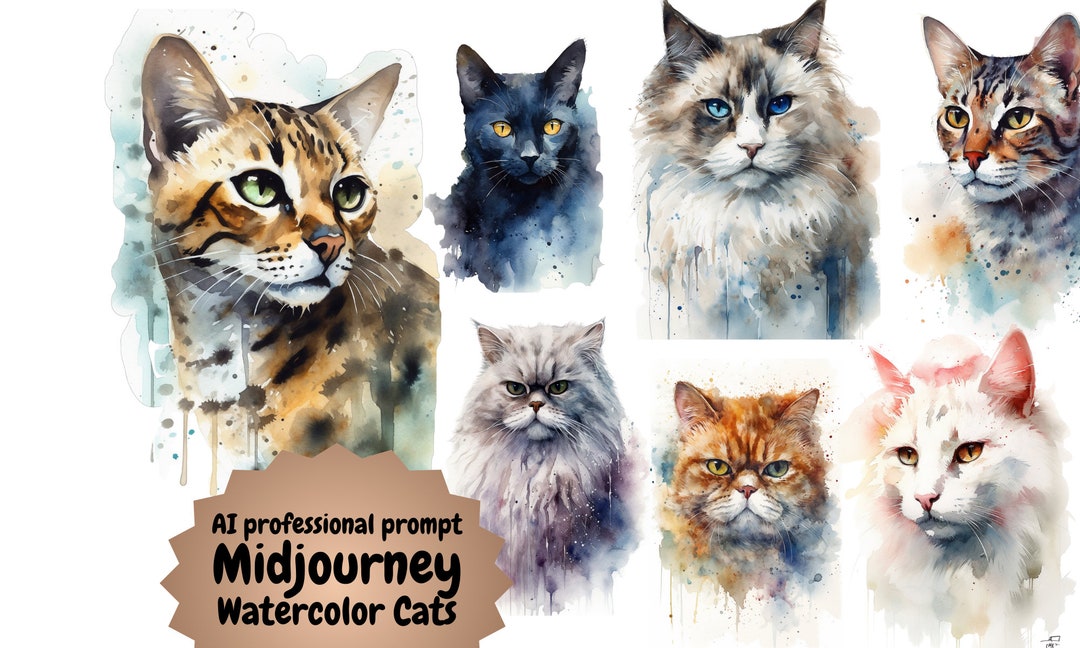 AI Art, Professional Midjourney Prompt for Watercolor Cat Portraits ...