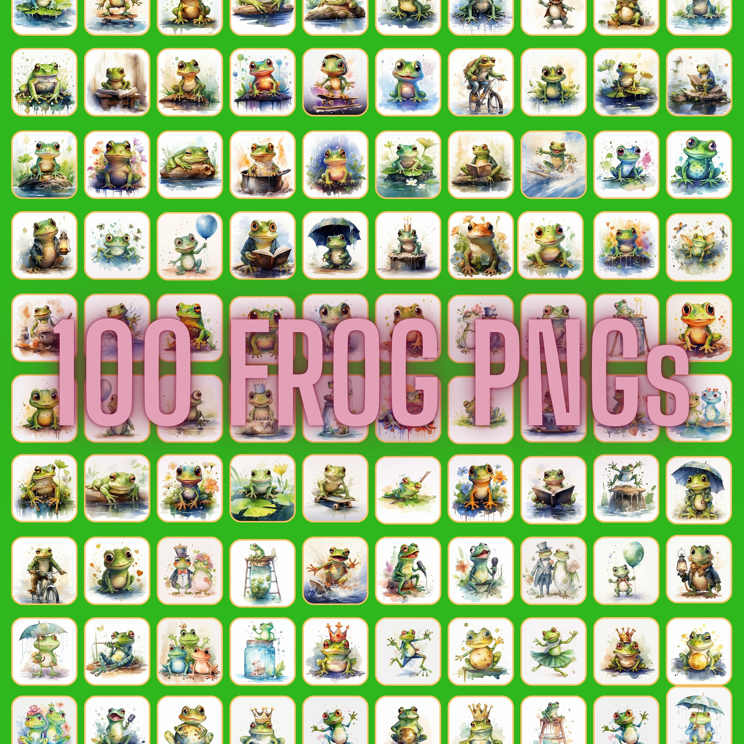 100 Cartoon Frog Transparent PNG Clipart Bundle Commercial Use 300 Dpi ...