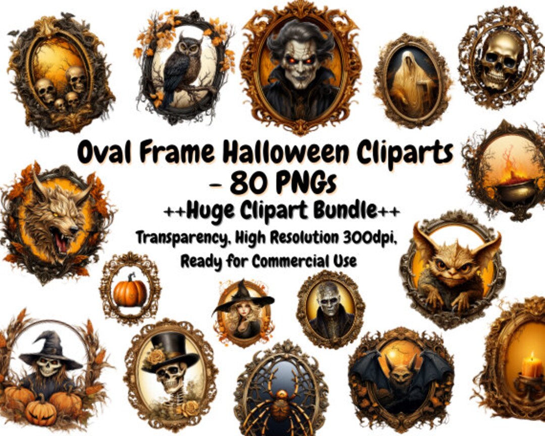 Super Horror Oval Frame Halloween Cliparts Png-bundle Skull PNG Oval ...