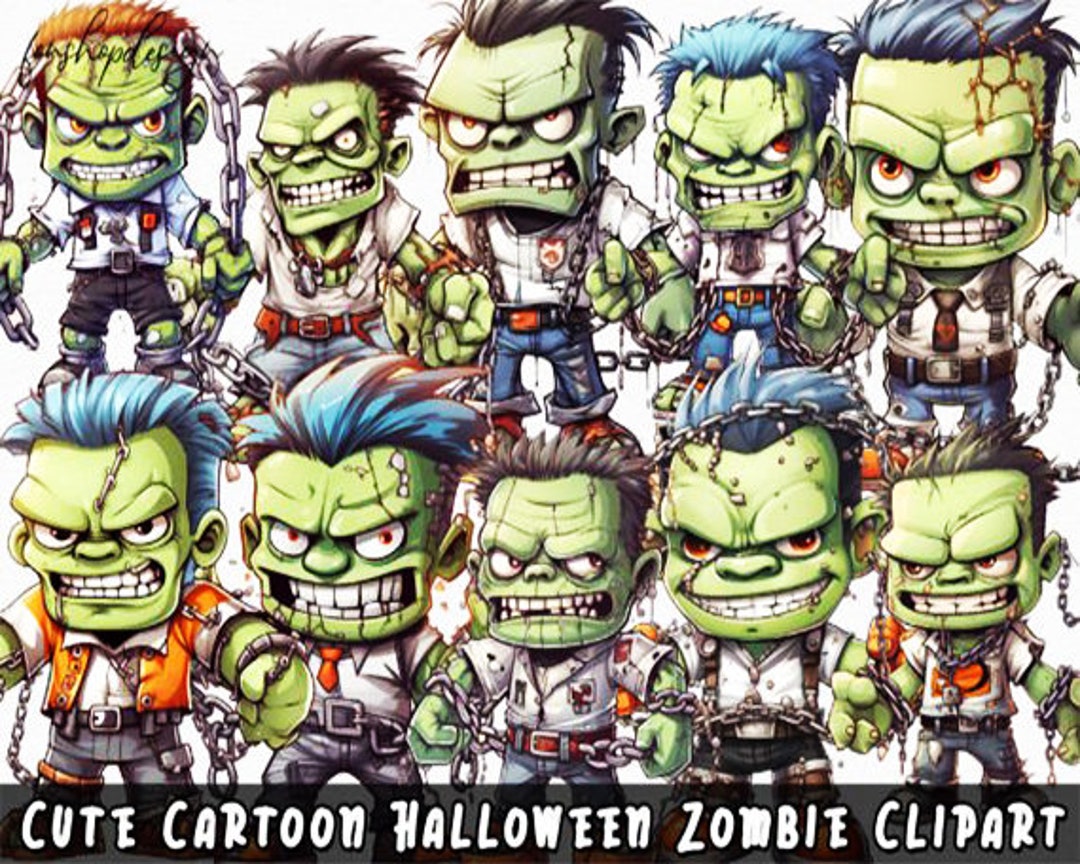 20 Children's Zombie Clipart Halloween Cartoon Zombies Clipart & Ghouls ...