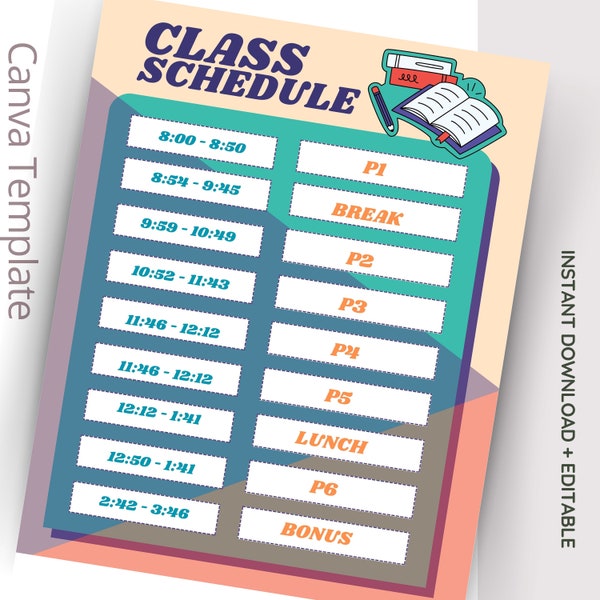 Middle School Schedule Template - Etsy