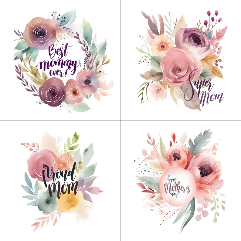 Mother's Day Clipart Hand Drawn Clip Art for Card Making Floral Wreath ...