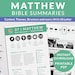 Matthew Bible Book Summary Printable New Testament Bible Study Notes ...