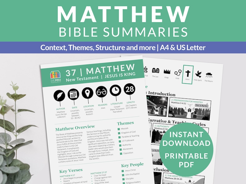 Matthew Bible Book Summary Printable New Testament Bible Study Notes ...