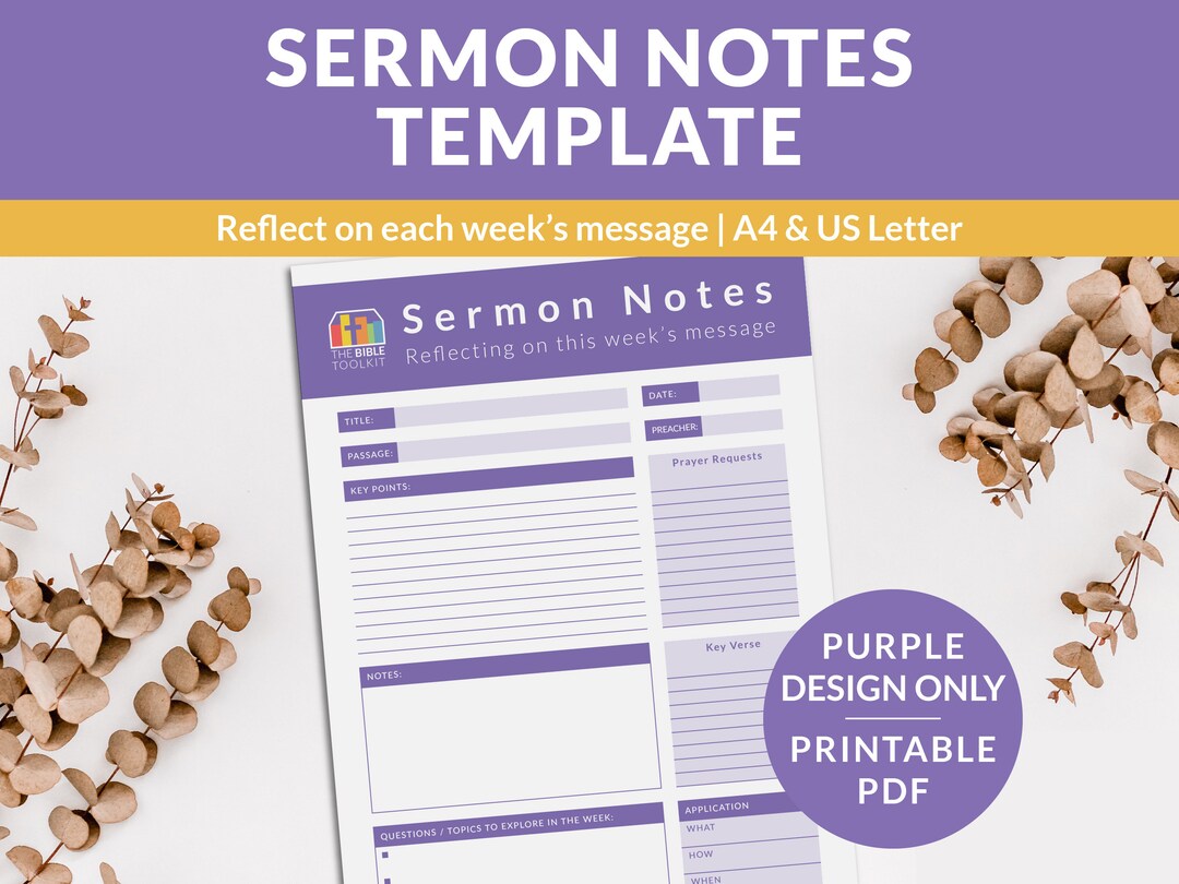 Purple Sermon Notes Template Printable Scripture Writing Worksheet ...