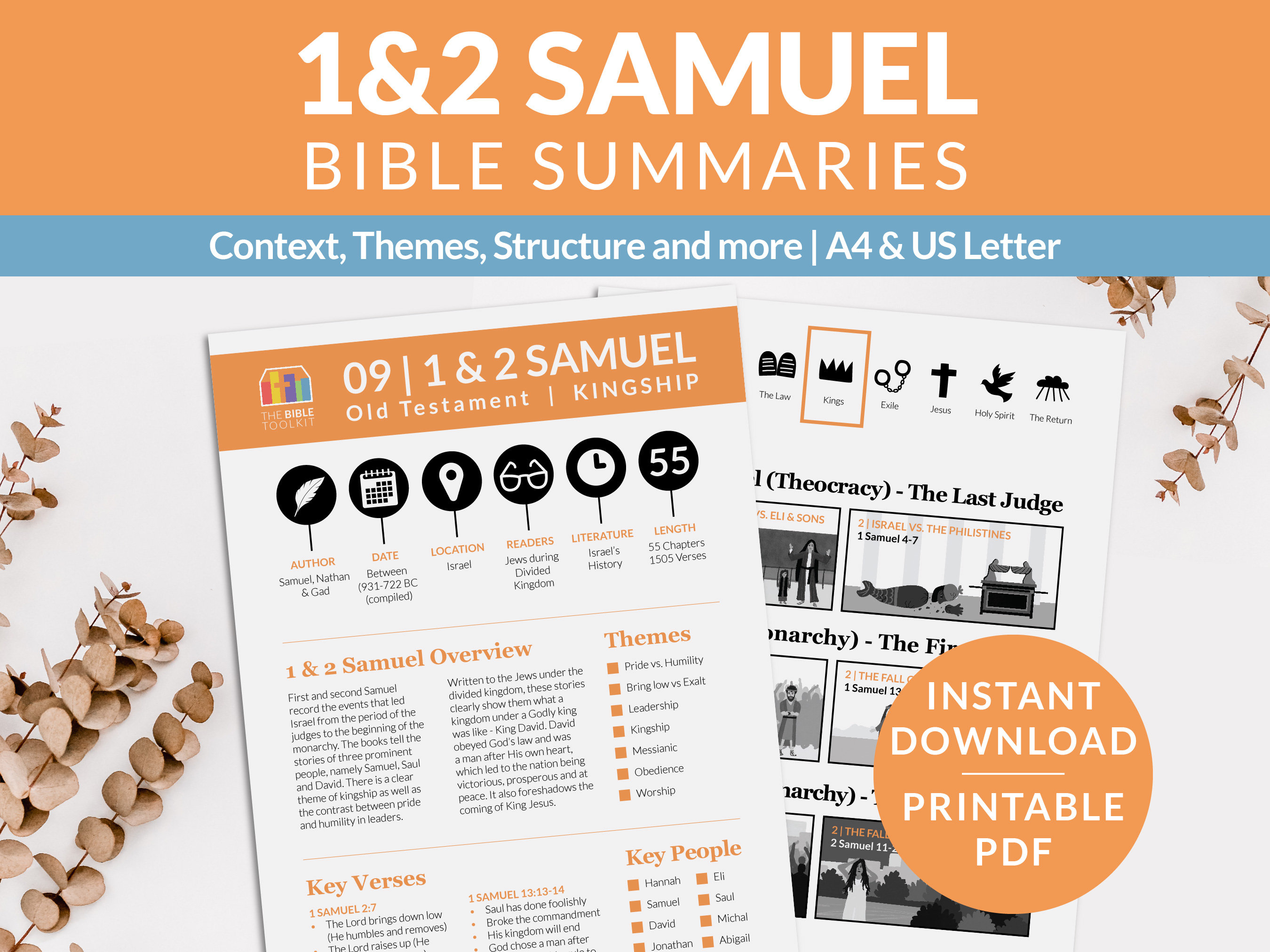 1 & 2 Samuel Printable Bible Cheat Sheet, Old Testament Summaries ...