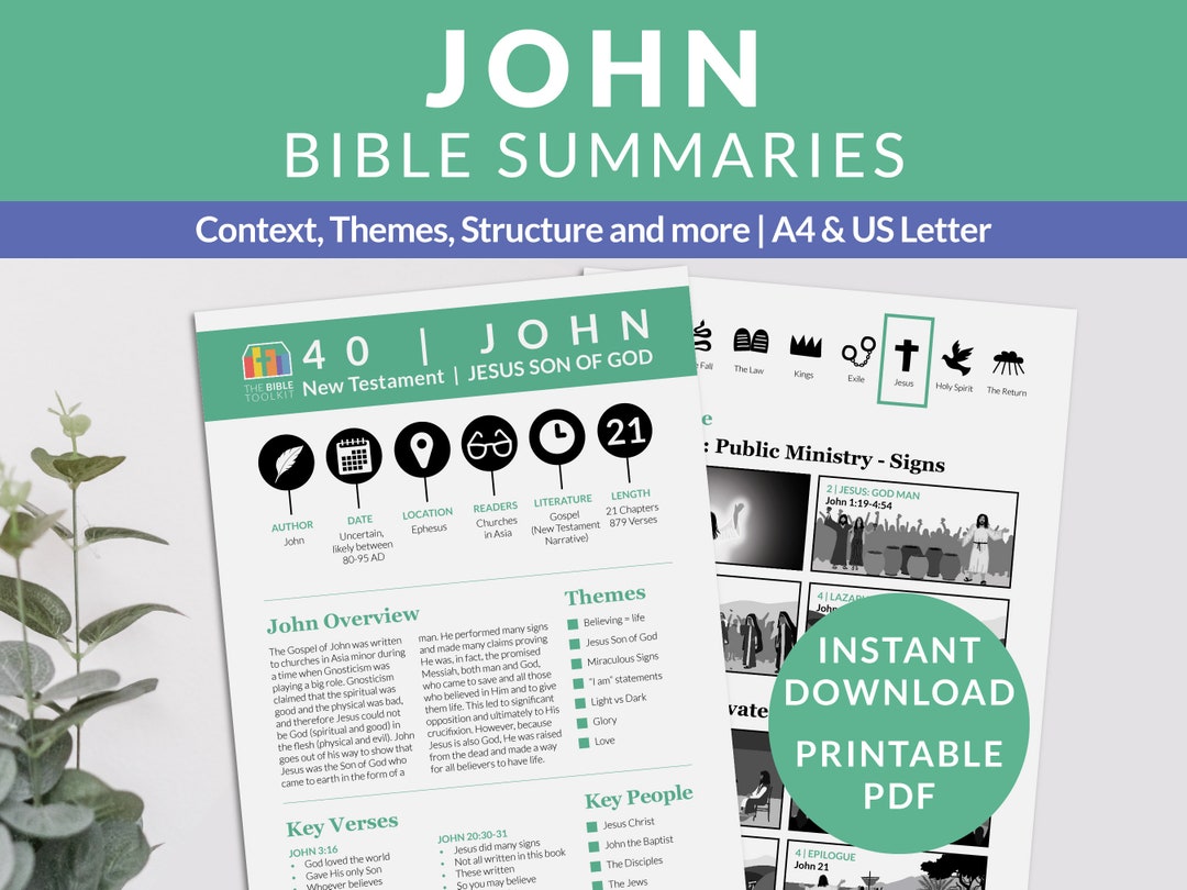 John Bible Book Summary Printable New Testament Bible Study Guide ...