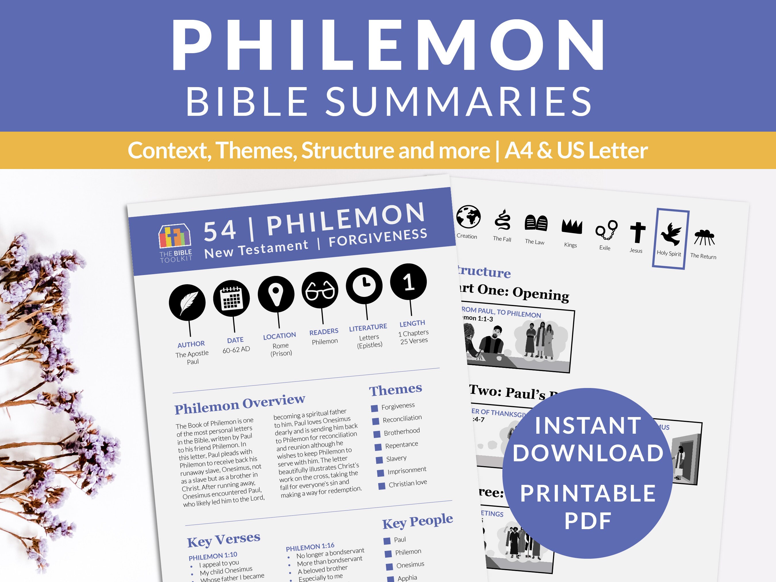 Philemon Bible Book Summary Printable New Testament Bible Study Guide ...